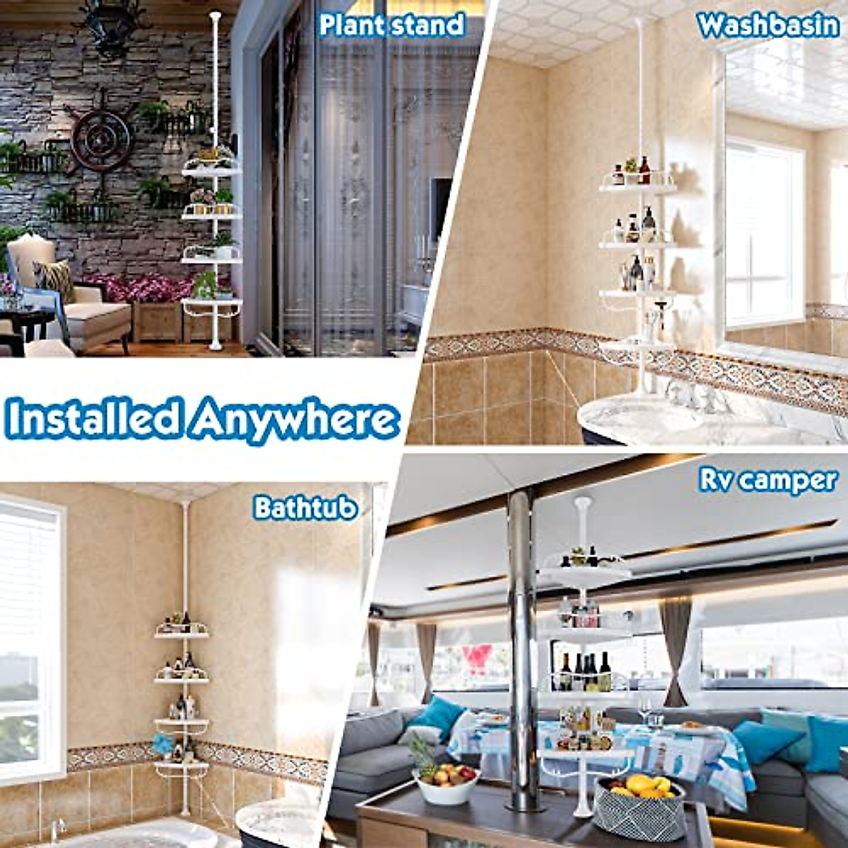 Lilyvane Corner Shower Caddy, 4 Layer Shower Organizer, Rustproof ABS Shower Shelves with Stainless Steel Pole, Drill Free Shower Rack, Large Shower Storage and Shower Caddy Tension Pole,56-125 Inch