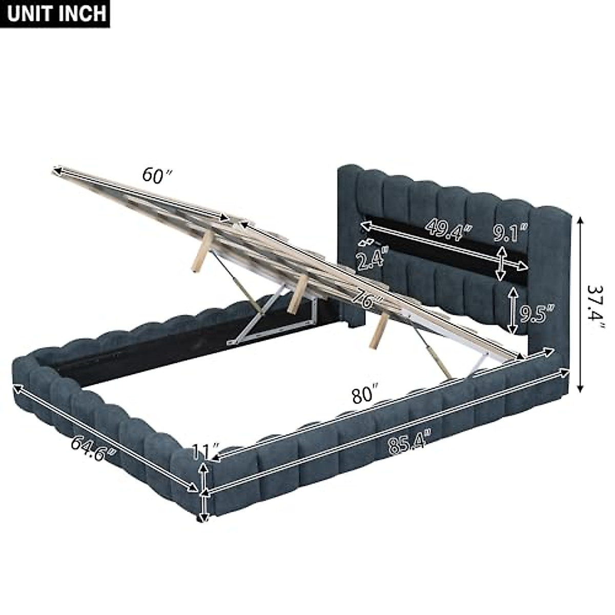 HAUSHECK Upholstered Bed Frame Queen Size with Large Underneath Storage, LED Headboard and USB Ports, Queen Floor Bed Frame w/Wooden Slats Support, Modern Platform Bed No Box Spring Needed