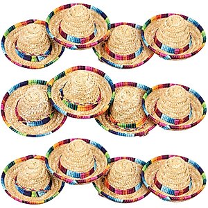 LoveBB 12 Pack Mini Sombrero Hats 5.9 Inch Small Straw Sombreros Cinco de Mayo hats for Kid Pet Doll Themed Party Decoration (Brown)