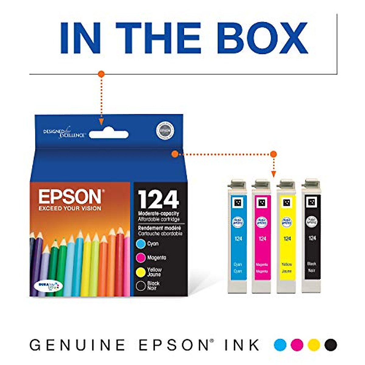 EPSON T124 DURABrite Ultra -Ink Standard Capacity Black & Color -Cartridge Combo Pack (T124120-BCS) for Select Epson Stylus and Workforce Printers