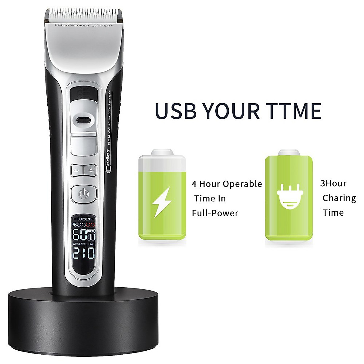 Man’s Intelligence Cordless Hair Clippers Hair Cutting Machine with LCD Display(Black)