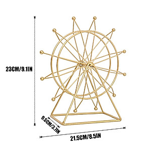Faddare Modern Ferris Wheel Ornament Tabletop Small Figurines Metal Art Home Decor Living Room Bookshelf Decorations Object(Gold Square Base)