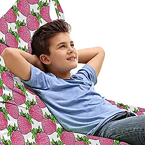 Ambesonne Fruit Lounger Chair Bag, Watercolor Fresh Strawberries Repetitive Hand Drawn Like Cartoon Pattern, High Capacity Storage with Handle Container, Lounger Size, Pink Apple Green White