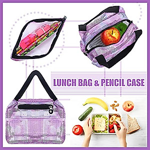 Mesh Backpack for Kids Girls Semi Transparent See Through Sturdy School Backpack with Lunch Box Kids Bookbag Set for Elementary Middle School