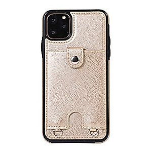 Jaorty PU Leather Wallet Case for iPhone 11 Pro Max Necklace Lanyard Case Cover with Card Holder Adjustable Detachable Anti-Lost Neck Strap for Apple iPhone 11 Pro Max 6.5",Gold