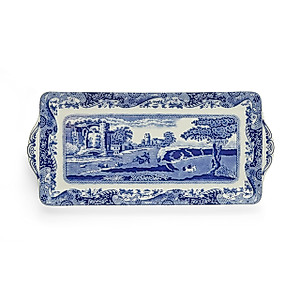 Spode Blue Italian Sandwich Tray | Serving Platter for Tea Sandwiches, Desserts, and Appetizers | Porcelain | Measures 13-Inches | Dishwasher Safe (Blue/ White)