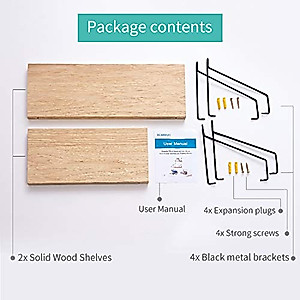 HOMWOO Floating Shelves Set of 2 Oak Solid Wall Shelf Rustic Wall Mounted Shelves for Living Room, Bedroom, Bathroom, Kitchen, Office (Natural)