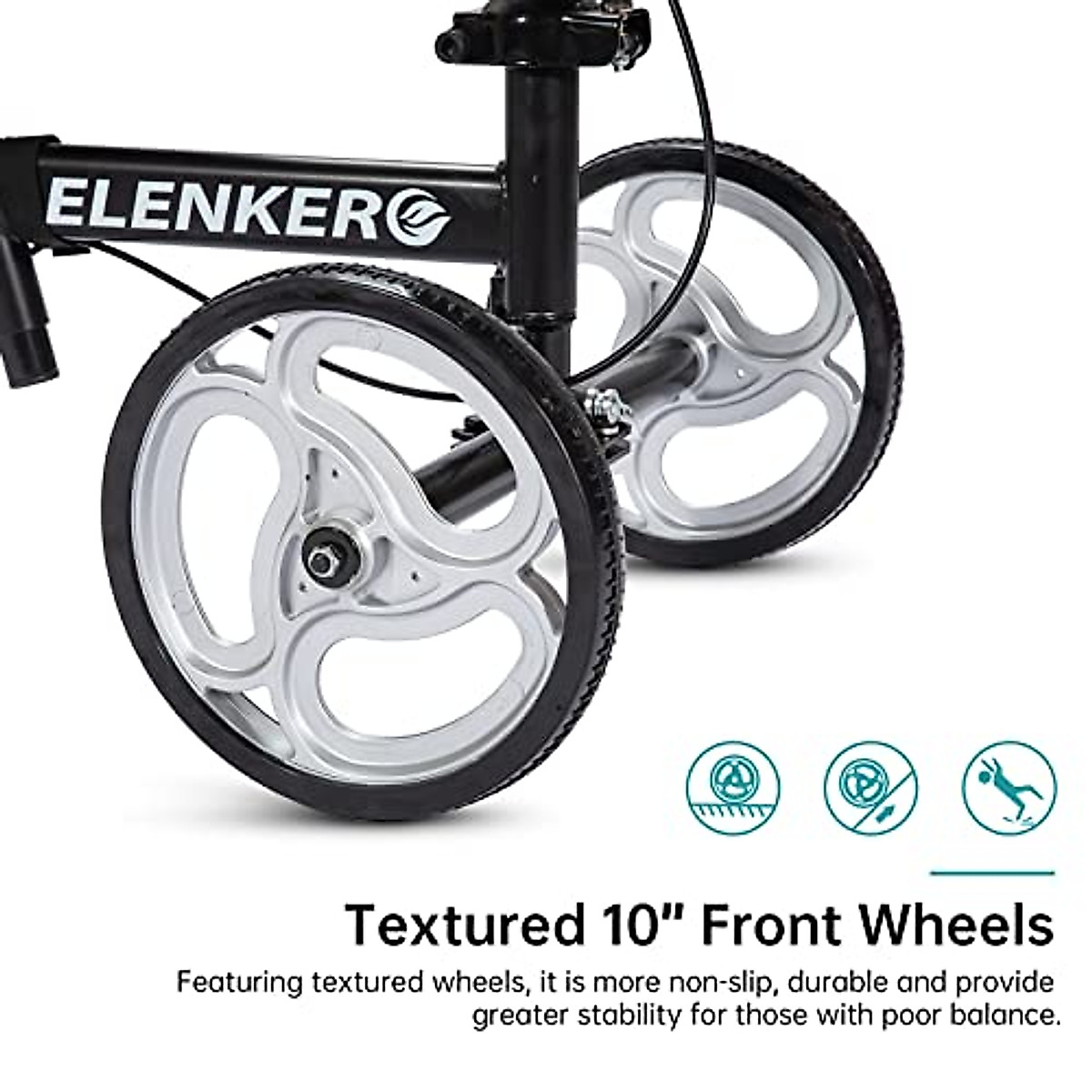 ELENKER Steerable Knee Walker with 10" Front Wheels Deluxe Medical Scooter for Foot Injuries Compact Crutches Alternative Black