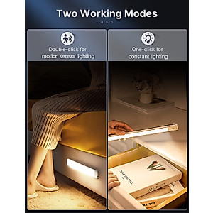 Wakodir 69 LED Under Cabinet Lighting, Motion Sensor Cabinet Light with 1800 mAh Battery, Wireless Rechargeable Night Light for Closet, Hallway, Stairs Cabinet, Kitchen, Wardrobe, Cupboard - 2 Pack