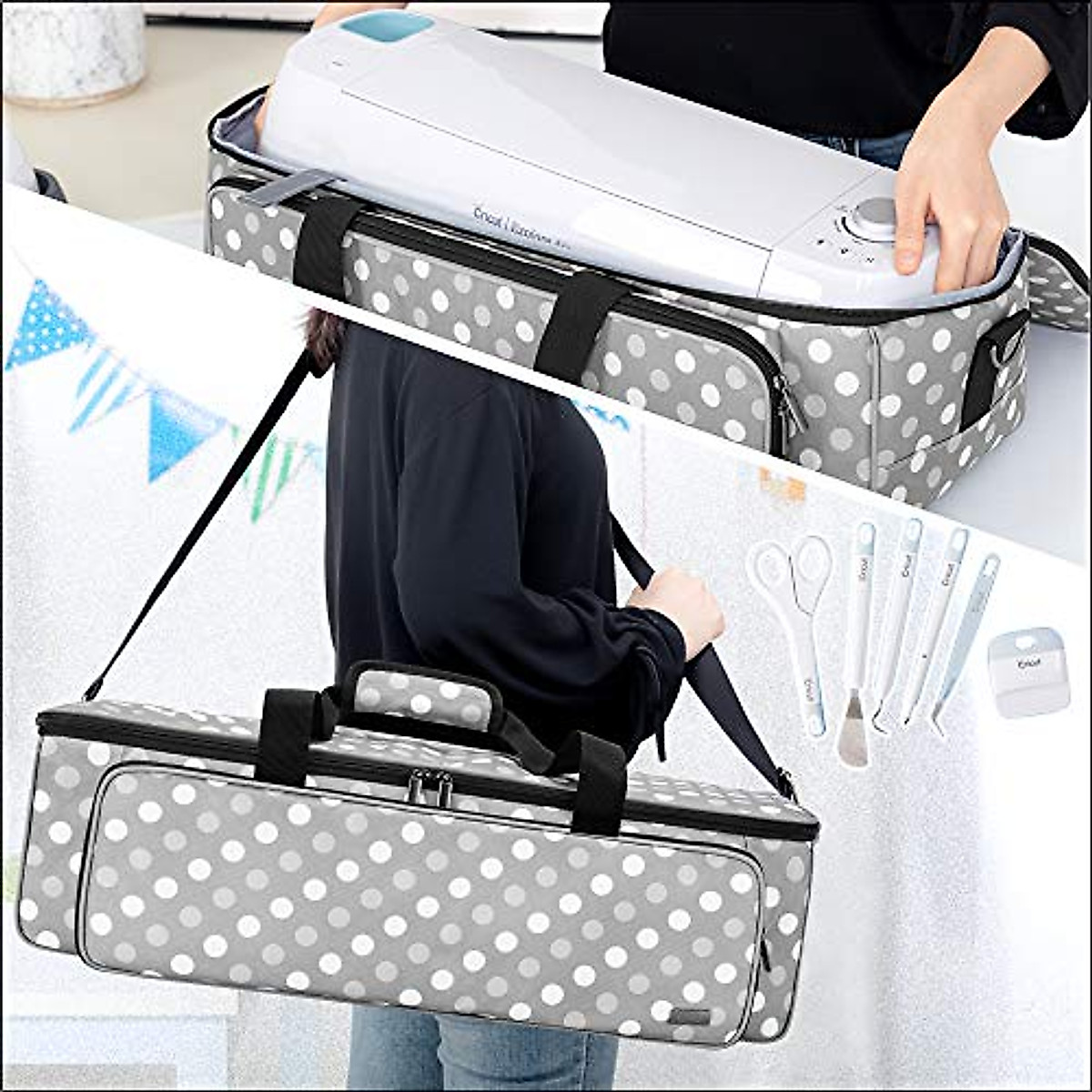 LUXJA Carrying Bag Compatible with Cricut Die-Cutting Machine and Supplies, Tote Bag Compatible with Cricut Explore Air (Air2) and Maker (Bag Only, Patent Design), Gray Dots