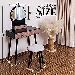 Rose Vanity Makeup Vanity Dressing Table with Lighted Mirror, 3 Lighting Intensity Levels, 5-Piece Vanity Organizers, Soft Cushioned Stool - Black & Brown VD White