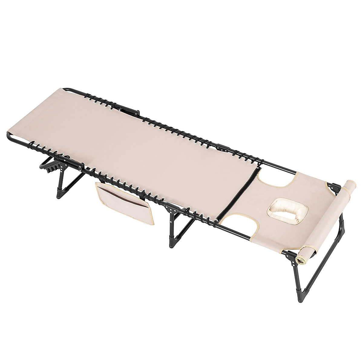 NUU GARDEN Folding Oxford Chaise Lounge Chair, Patio Tanning Chair with Face Hole Adjustable 5-Position Folding Chaise Lounge Chairs, Reclining Lounge Chair with Pillow for Beach, Patio, Pool, Khaki