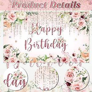 RUBFAC Happy Birthday Banner Backdrop Decorations Glitter Black Gold Banner Party Supplies Photo Background for Women Men Children