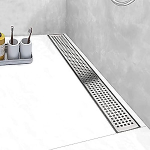 Elefloom Linear Shower Drain, Shower Drain 24 inch with Removable Grate Cover, Professional AISI 304 Stainless Steel Shower Floor Drain, Shower Drain with Hair Catcher and Leveling Feet