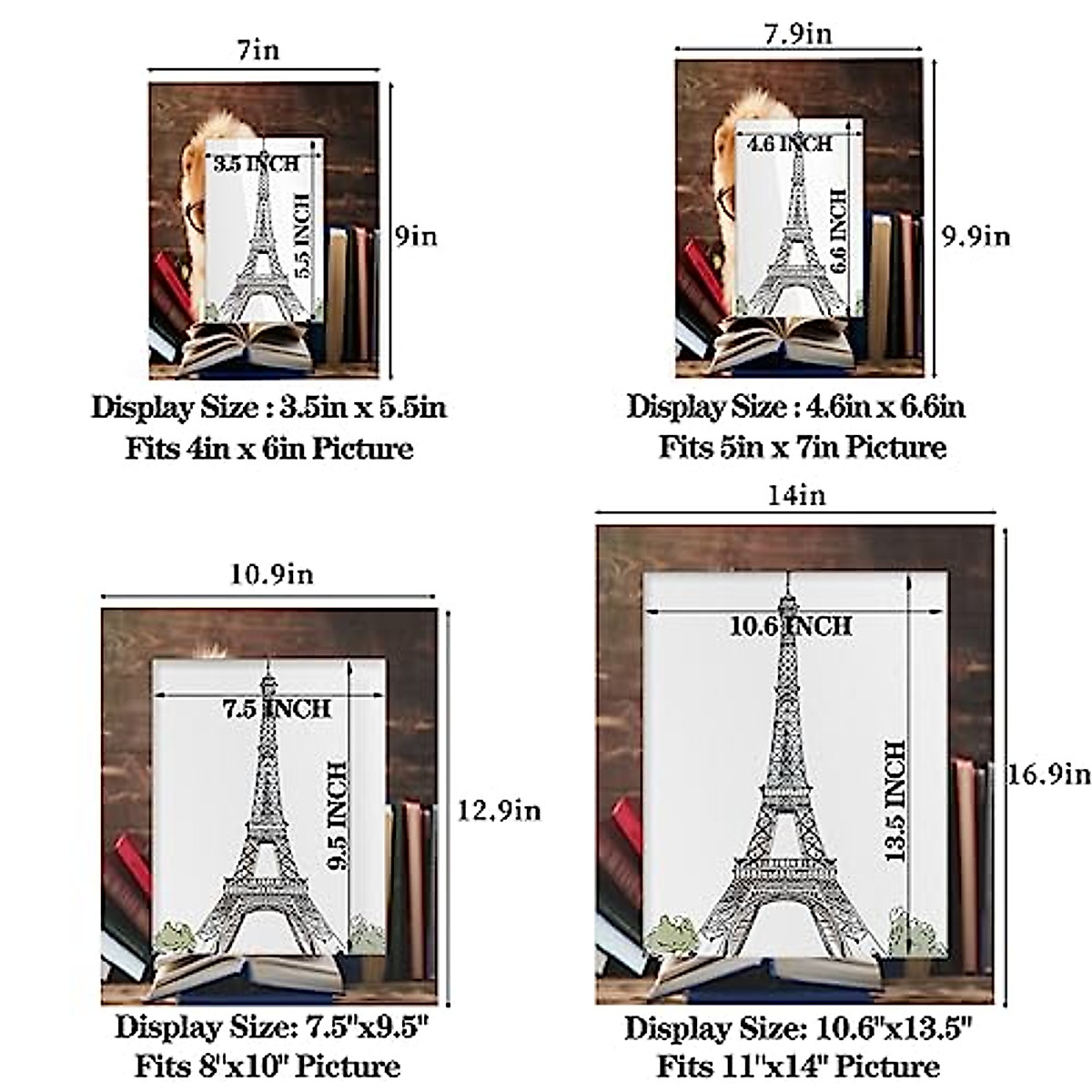 Yzrwebo Animal Dog 11x14 Picture Frame Book Wood Grain Wood Photo Frames High Transparent Horizontal and Vertical Tabletop Display or Wall Mounting for Family Home Gallery Office