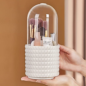LoengMax Makeup Brush Holder Organizer, 360 Rotating Dustproof Make Up Brushes Container with Clear Cover, for Vanity Desktop Bathroom Countertop