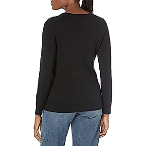 Amazon Essentials Women's Classic-Fit Lightweight Long-Sleeve V-Neck Sweater (Available in Plus Size), Black, Large