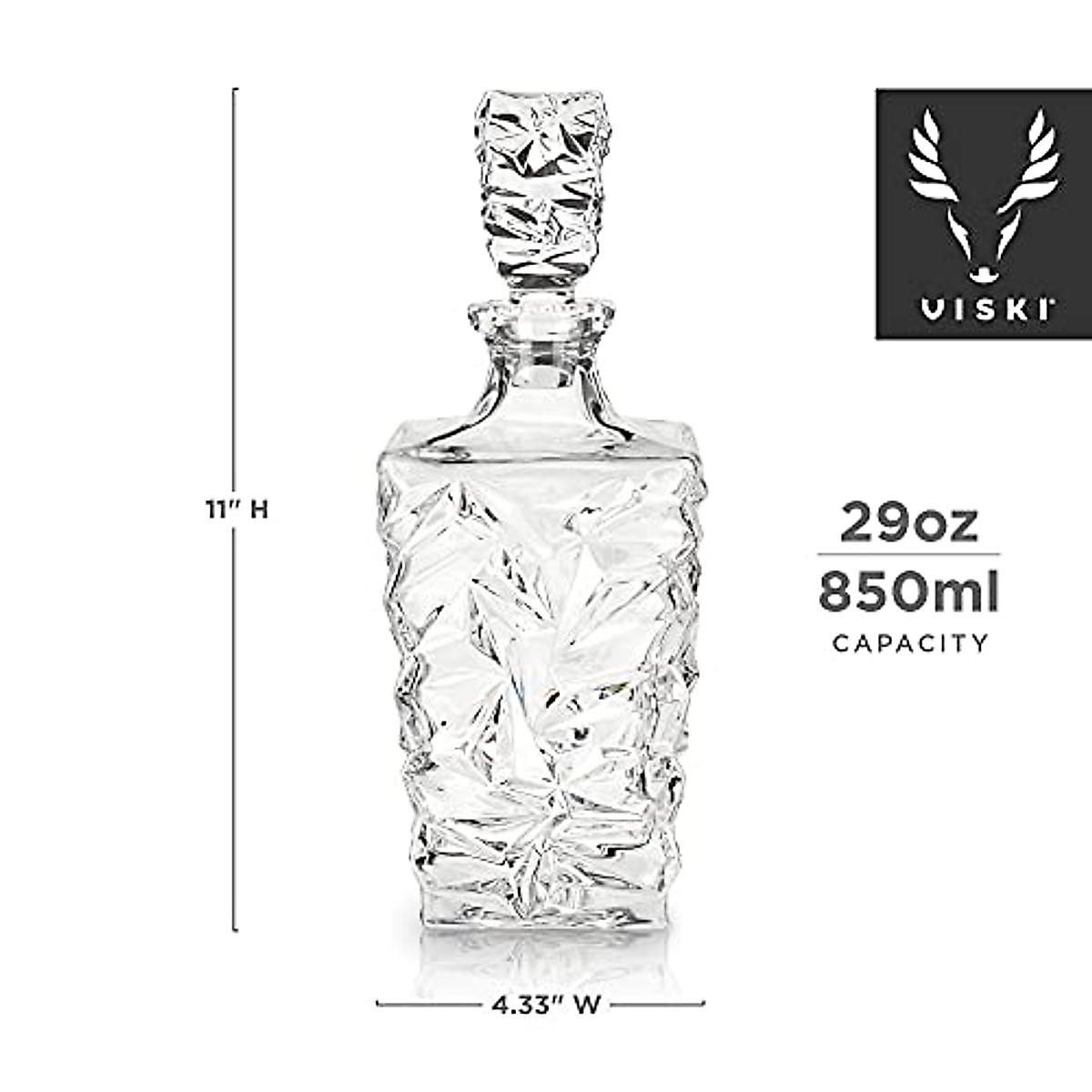 Viski Prism Whiskey Decanter, Lead-Free Crystal Liquor Carafe, Stylish Barware, Set of 1, 850 ml