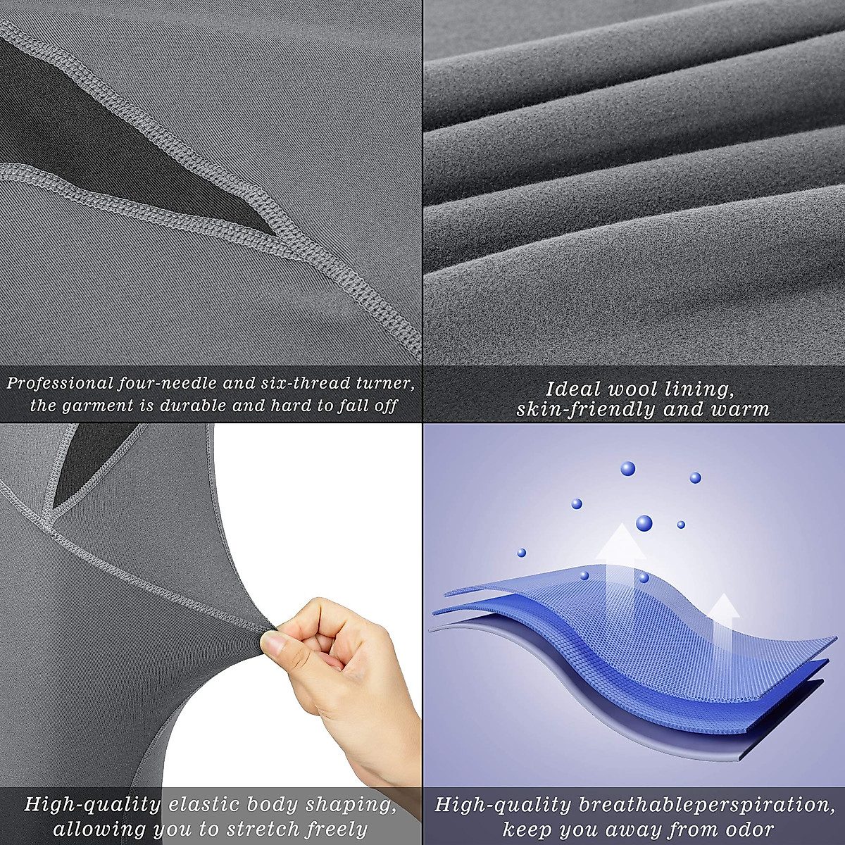 DIKAMEN Men's Thermal Underwear Fleece Lined Performance Fleece Tactical Sports Shapewear Thermal Set (Grey, Large)