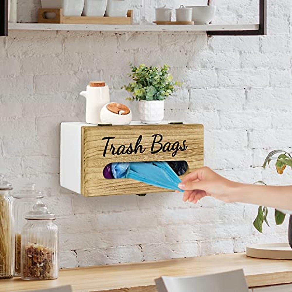 Rustic Trash Bag Holder Wall Mounted, Trash Bag Dispenser Roll Holder with Lid, Garbage Bag Holder Dispenser for Plastic Bags, Trash Bag Holder Garbage Bag Dispenser for Home & Kitchen Organization