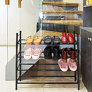 LNYZQUS 4-Tier Expandable Shoe Rack,Stackable Sturdy Shoe Shelf Shoes Stand,Metal Slim Closet Shoe Racks Organizer Adjustable Long Sneaker Rack For Closet Entryway-Black