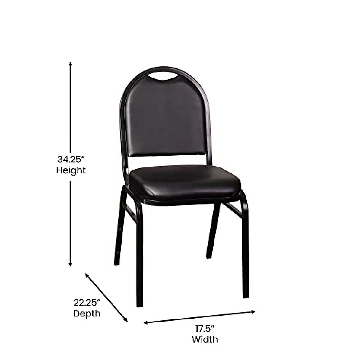 Flash Furniture HERCULES Commercial Grade 500 LB. Capacity Dome Back Stack Chair - Black Vinyl Upholstery - Black Metal Frame - Built-In Handle
