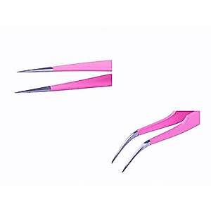 Aoshang 2PCS Stainless Steel Straight and Curved Tip Tweezers Nippers for Eyelash Extensions and Nail Art Sticker Rhinestone Eyelash Picker Acrylic Gel Nail DIY Art