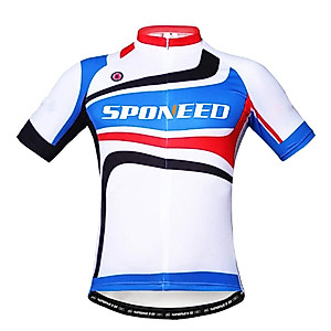 sponeed Men Cycle Jersey with Pockets Cushioned Short Padded Road Bike Mountain Bicycle Shirt Wear US S Red Blue