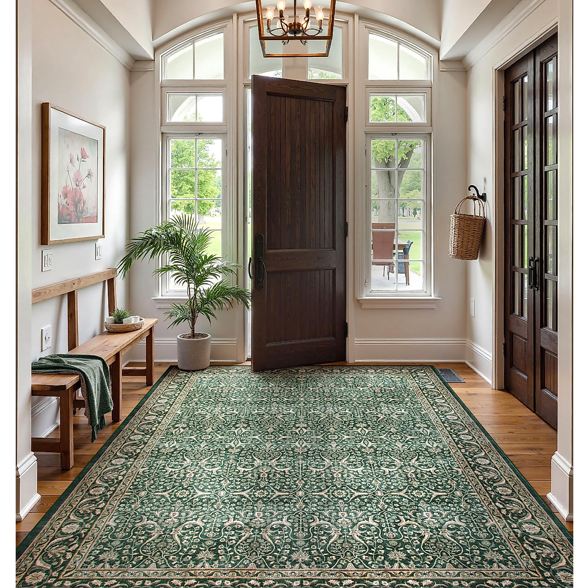 Wonnitar Green 8x10 Rugs for Living Room, Christmas Rug Vintage Large Rugs, Non Shedding Stain Resistant Rugs for Farmhouse Bedroom Dining Room Home Office Department,(Green,8' x 10')