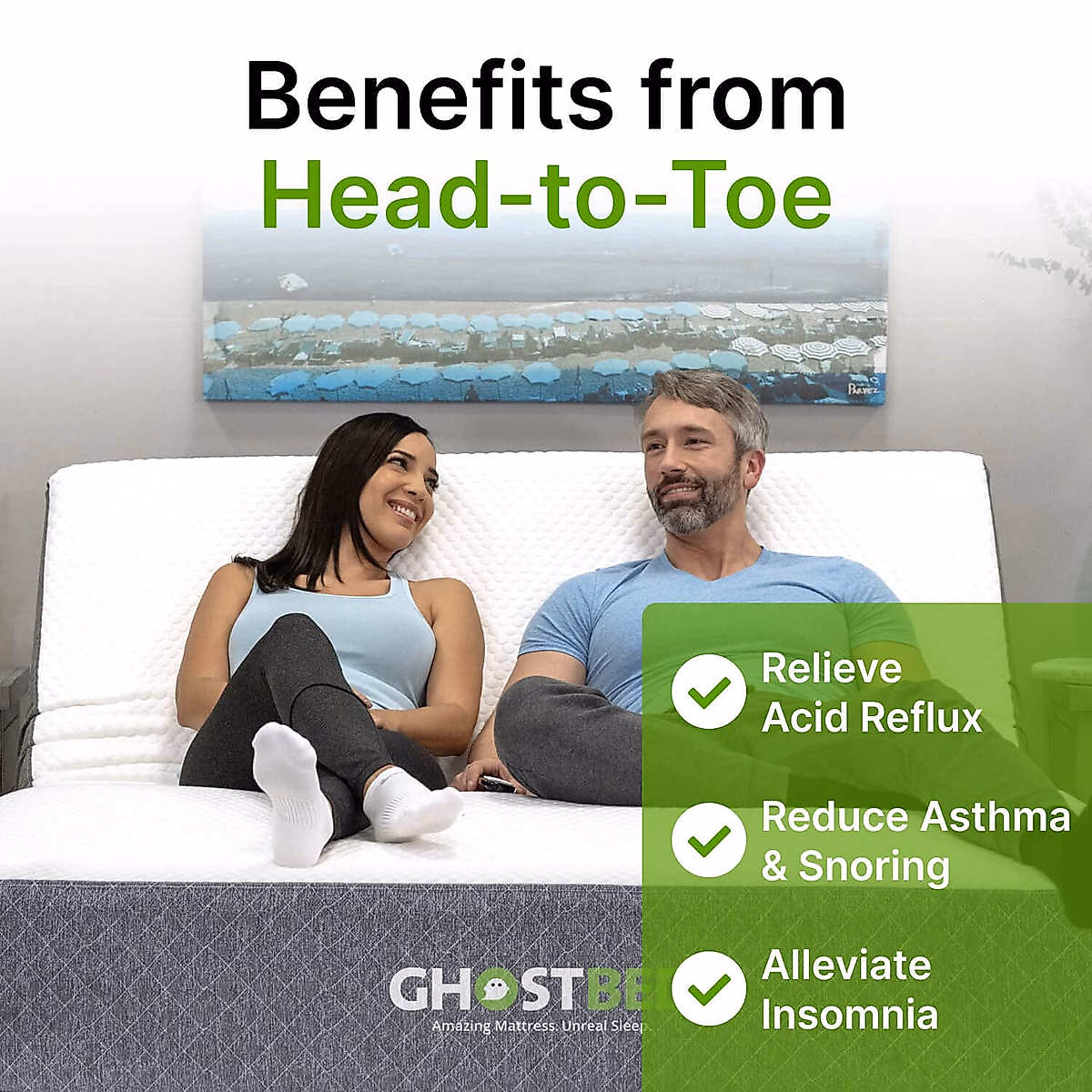 GhostBed Adjustable Base Bundled with 12" Hybrid Mattress in a Box with Cool Gel Memory Foam and Individually Wrapped Coils, Zero Gravity and Massage Settings,Queen Adjustable Bed Frame with Mattress