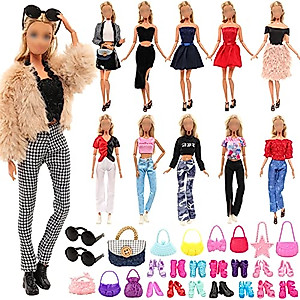 11.5 Inch Doll Clothes & Accessories 4 Tops 4 Pants/Skirts Outfits 2 Coats 2 Fashion Dresses 10 Shoes 2 Glasses 11 Handbags for 11.5 Inch Dolls