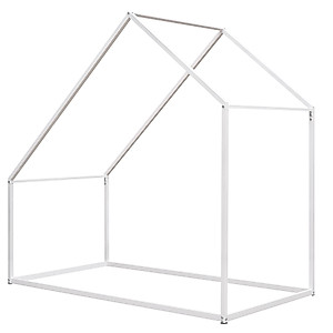 Merax Princess Metal Montessori Day Bed Twin House Floor Beds Frame for Boys Girls, Box Spring Needed,Easy Assemble (Twin,White)