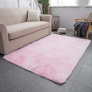 FINOREN Fluffy Shaggy Area Rug for Bedroom,4'x6'Fuzzy Rugs for Living Room,Shag Carpet for Nursery Home Decor,Furry Rugs for Baby Kids Room,Soft Rug for Girls Boys Teen’s Room,Pink