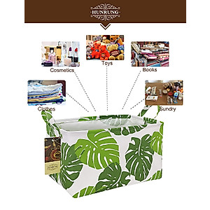 HUNRUNG Rectangle Storage Basket Cute Canvas Organizer Bin for Pet/Children Toys, Books, Clothes Perfect for Rooms/Playroom(Leaf)