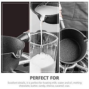 Cabilock Melting Pot Cast Iron Sauce Pan Pre- Seasoned Basting Pot Nonstick Baking Pan Stockpot Butter Melting Pot Kitchen Cheese Pan with Wood Handle for Oil Milk Candy Chocolate Cast Iron Cookware