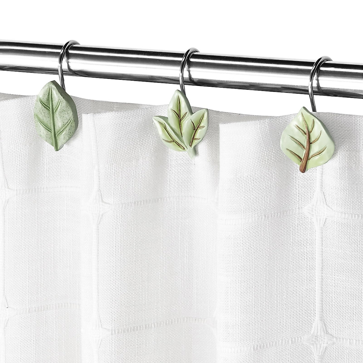 MitoVilla Plant Leaves Decorative Shower Curtain Hooks, Green Tropical Botanical Shower Hooks for Tree Leaf Shower Curtain & Liner, Rust Proof Eucalyptus Shower Curtain Rings, 12 PCS
