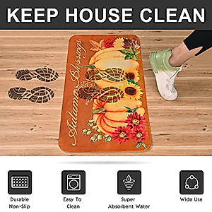 VERTKREA Pumpkin Sunflower Doormat, Autumn Floor Mat 18 × 30 Inches Happy Thanksgiving Mat Indoor for Living Room Bedroom Kitchen Orange