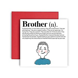Huxters Brother Birthday Card - Square Happy Birthday Card for Brother - Best Friend‚ Premium Grade Paper Funny Card - Unique Artwork with Inspirational Quote - Includes Cute Envelope (Brother)