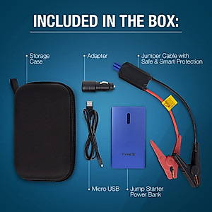 Type S 1000A 12V 6.0L Jump Starter Power Bank with Dual USB Charging and 8,000 mAh Power Bank - Blue