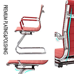 DM Furniture No Wheels Reception Chairs Guest Chair Leather Conference Chairs Back Support Heavy Duty Office Chair, Set of 2 (Deep Red)