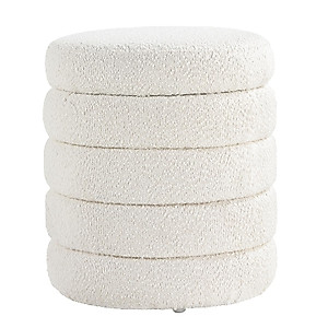 Modern Round Ottoman with Soft Padded Seat, Storage Vanity Chairs for Makeup, Upholstered Footrest Stool Ottoman Foot Stool for Living Room, Bedroom