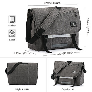 OIWAS Messenger Bag for Men, 14 Inch Laptop Crossbody Bags Women Casual Satchel Shoulder Bag College Travel Office Briefcase