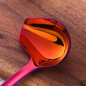 QOBIMOON Stainless Steel Kitchen Utensil Set -8 Cooking Utensils, Colorful Titanium Plated Set Kitchen Tools Gadgets Cake Shovels/Plain Spatula, Potato Masher, Spoon, Slotted Spoon-Red