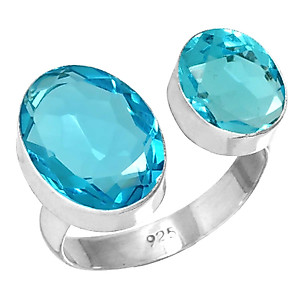 JEWELOPORIUM 925 Silver Ring for Women Size 8 Blue Quartz Gemstone Solitaire Silver Ring Mothers' Day Gift Costume Jewelry