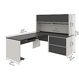 Bestar Connexion L-Shaped Desk with Hutch and Lateral File Cabinet, 72W, Slate/Sandstone