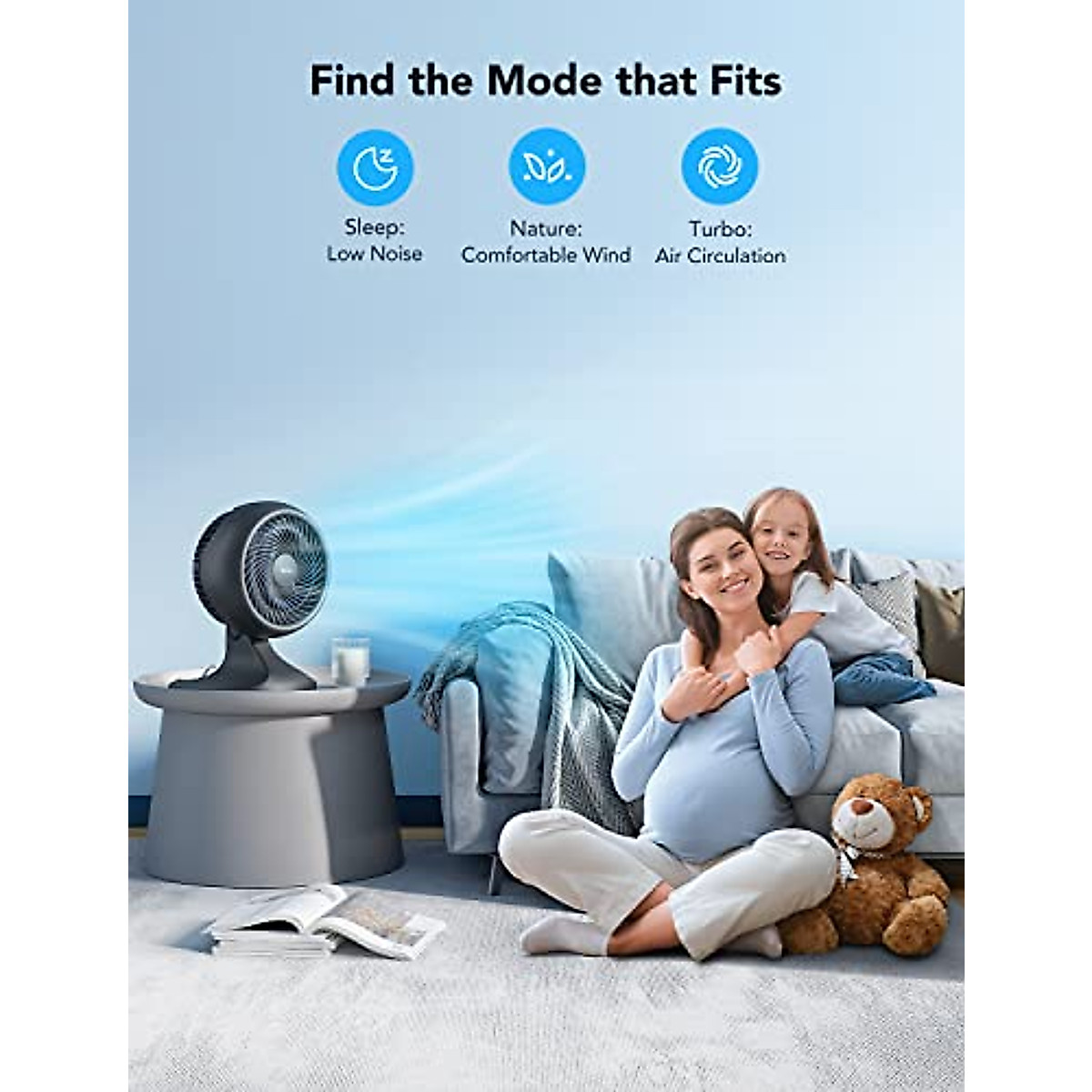 Govee Table Fan for Bedroom, 9" Desk Air Circulator Fan for Whole Room with Temperature Sensor H5100, 8 Speed Settings, 24H Timer, Auto Mode, 27dB Quiet Portable Turbo Force Table Fan for Home Office