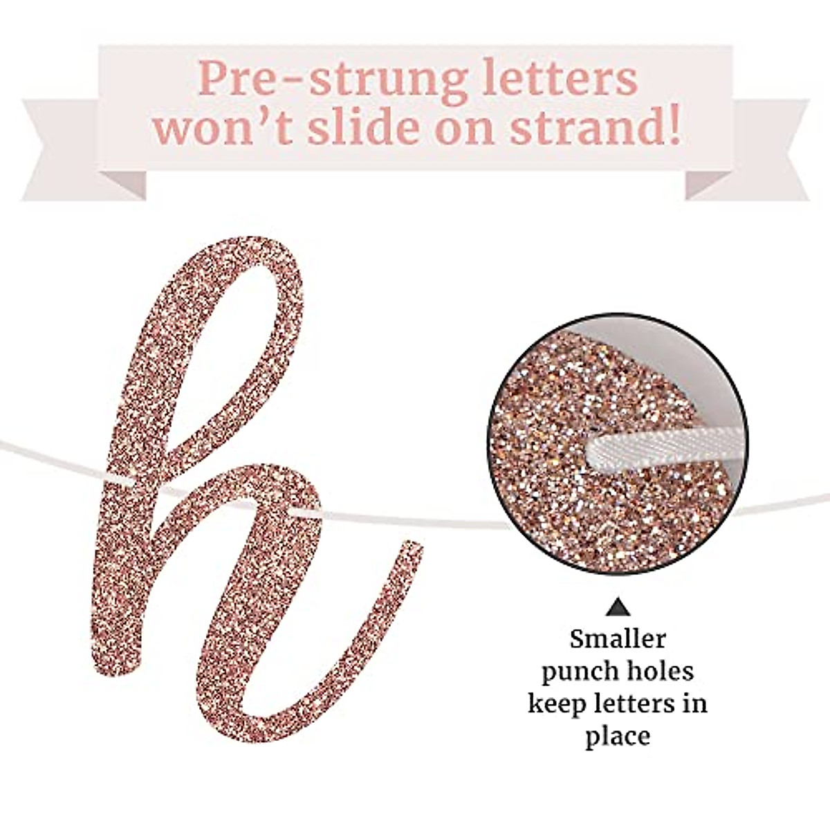 Pre-Strung Happy Sweet Sixteen Birthday Banner - NO DIY - Rose Gold Glitter Sweet 16 Party Banner - Pre-Strung Garland on 8 ft Strands - Rose Gold Birthday Party Decoration. Did we mention no DIY?