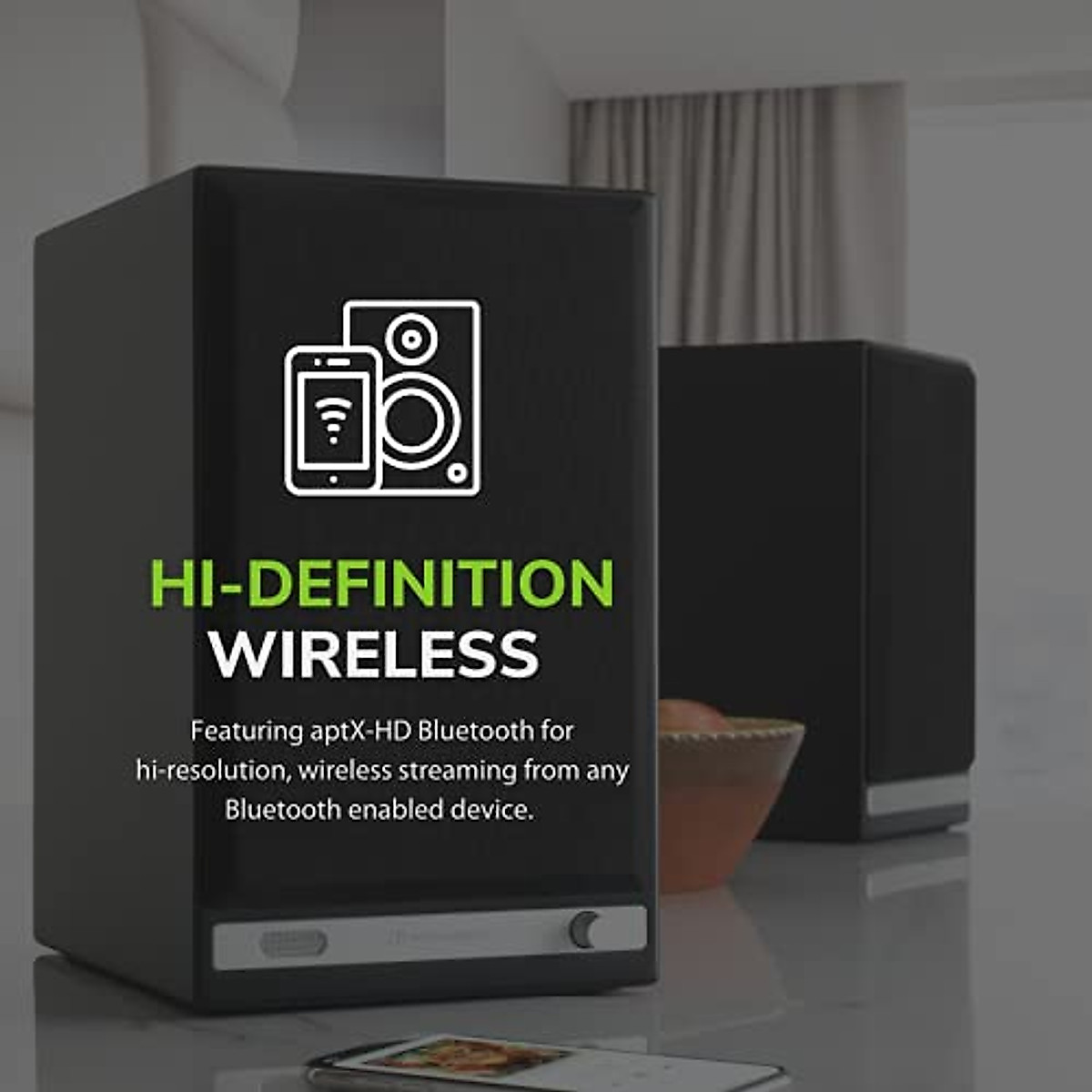 Audioengine HD6 150W Powered Bookshelf Stereo Speakers | Home Music System w/aptX HD Bluetooth, AUX Audio, Optical, RCA, 24-bit DAC | Real Wood Veneer (Black)