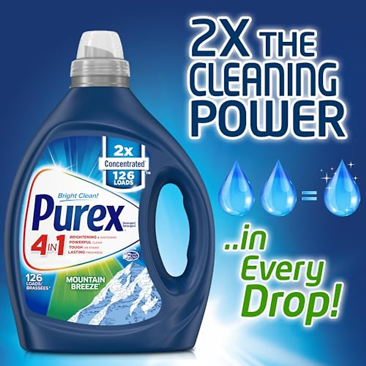 Purex Liquid Laundry Detergent, Mountain Breeze, 2X Concentrated, 126 Loads