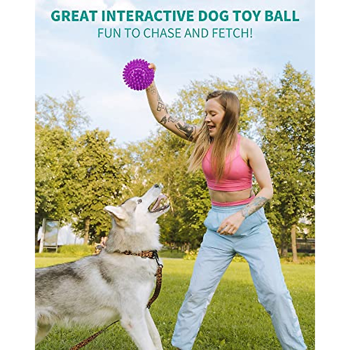 Pweituoet 2 Pack 4.5” Heavy Duty Squeaky Dog Ball for Medium Large Dogs, Spikey Dog Ball Toys for Clean Teeth and Training, Large Dog Toys for Aggressive Chewers…